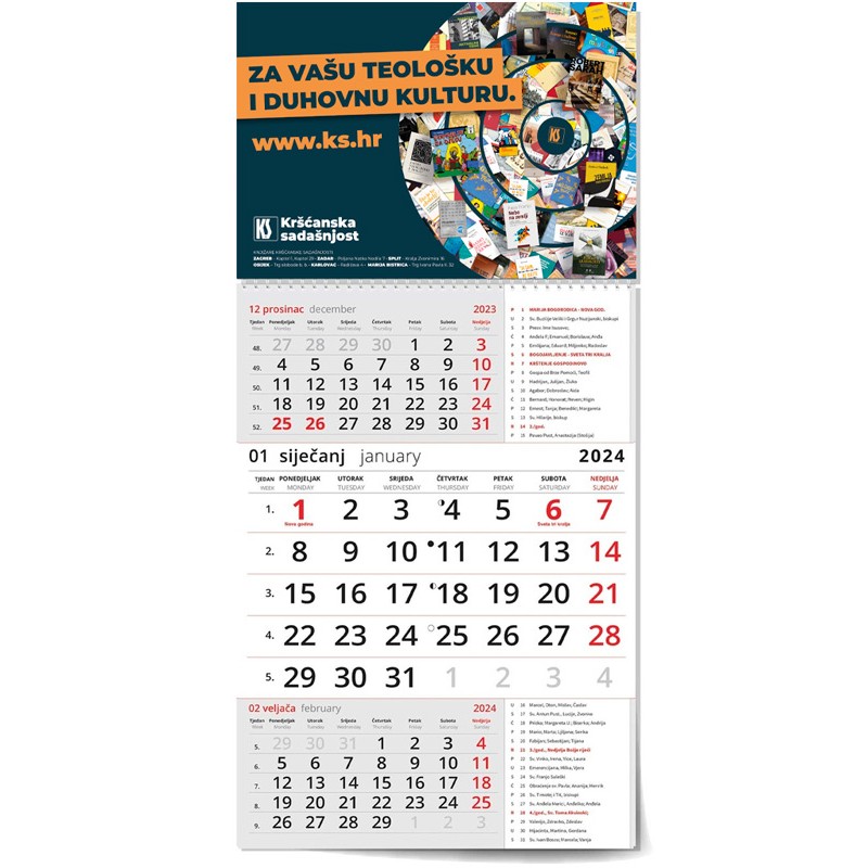 Zidni katolički kalendar za 2024. godinu